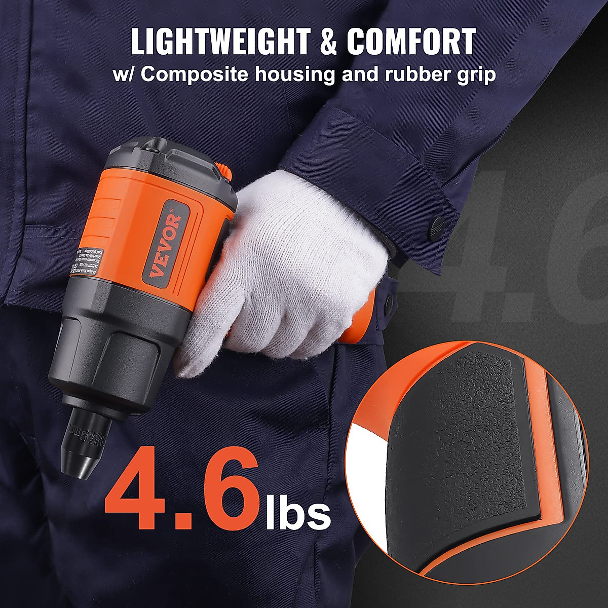 VEVOR 1/2-Inch Air Impact Wrench - High Torque 1400 ft-lbs - Lightweight 4.6 lb - Includes 11-Piece CR-V Steel Impact Socket Set & Carrying Case