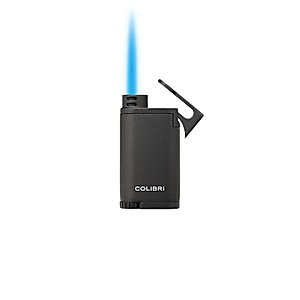 Colibri Belmont Single Jet Flame Butane Lighter, Windproof & Refillable, Cigar Enthusiast's Choice with Blue Fuel Window and Adjustable Flame (Metallic Black)