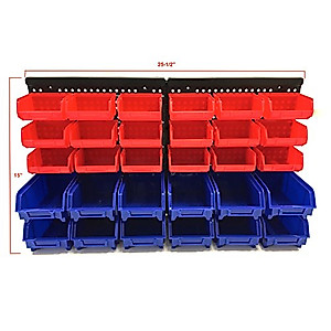 MaxWorks 80694 30-Bin Wall Mount Parts Rack/Storage for your Nuts, Bolts, Screws, Nails, Beads, Buttons, Other Small Parts,Blue and Red