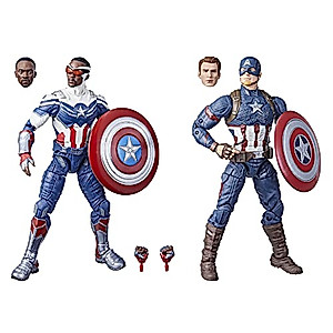 Marvel Legends Series Captain America 2-Pack Steve Rogers and Sam Wilson MCU 6-Inch Figures, 7 Accessories