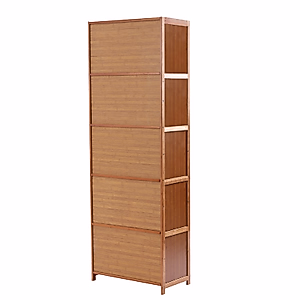 RIQUIPAI 10 Tier Shoe Storage Rack, Tall Bamboo Shoe Cabinet with Concealed Sliding Door & Raised Legs, Freestanding Shoe Rack for Living Room, Bedroom, Apartment, Entryway