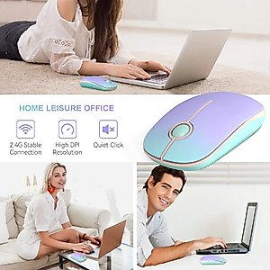Unipows Wireless Mouse - 2.4G Slim Portable Computer Mouse with Nano Receiver, Less Noise Mobile Optical Mice for Notebook, PC, Laptop, Computer, Mac (Gradient Mint Green to Purple)