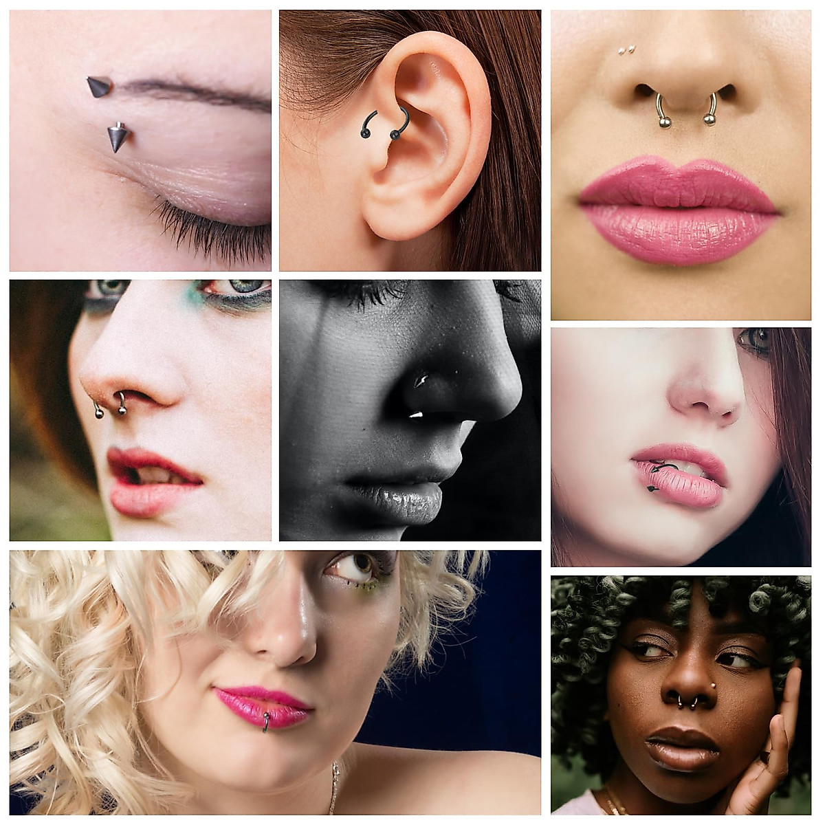 Yolev 16PCS Stainless Steel Nose Ring Septum Piercing Jewellery Horseshoe Piercing Jewelry Captive Bead Ring Helix Tragus Cartilage Earrings for Women Men