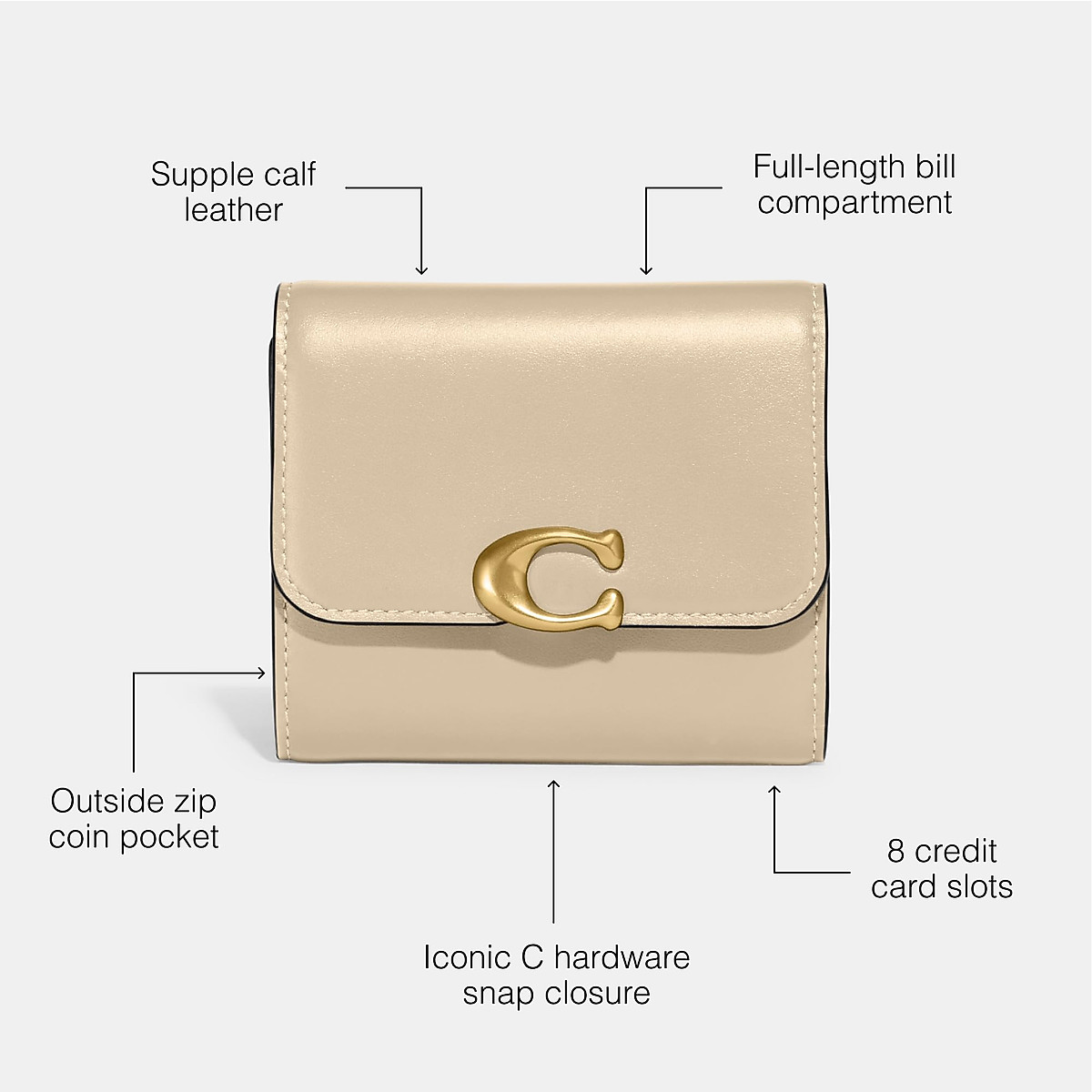 Coach Womens Luxe Refined Calf Leather Bandit Wallet, Ivory