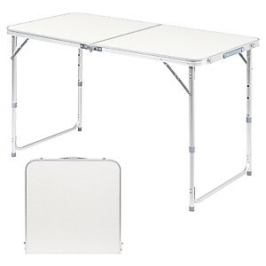 Outvita 4ft Portable Folding Camping Table, Outdoor Waterproof Adjustable Height Table, Aluminum Lightweight Suitcase Foldable Table for Picnic BBQ Beach Dining