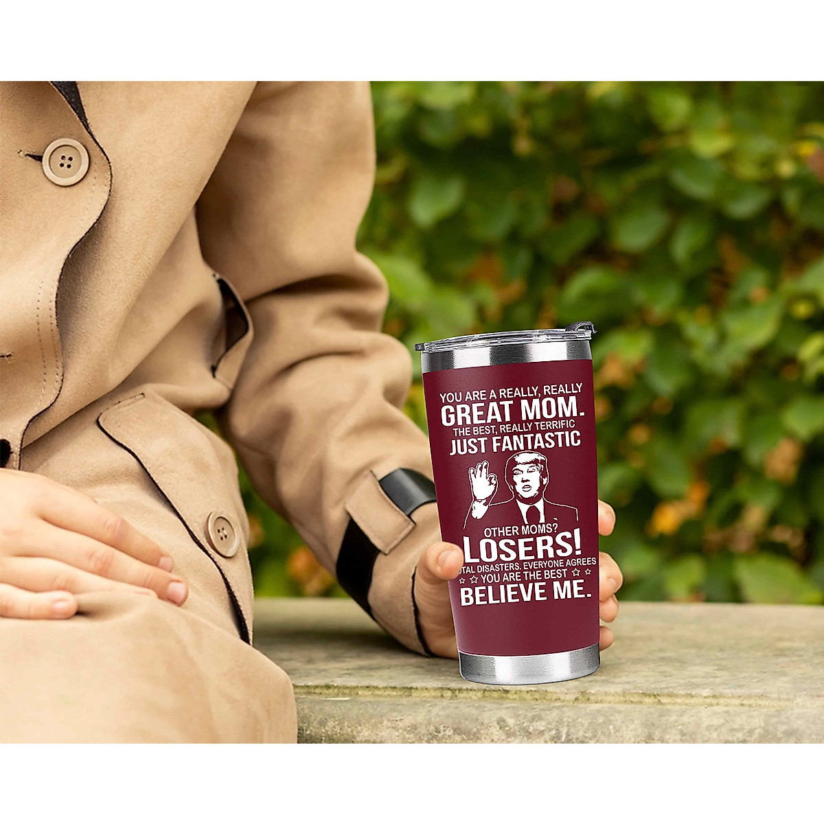 BETHEGIFT Mother's Day Gifts for Mom from Daughter, Son - Mom Gifts - Great Mom Coffee Tumbler - Birthday Gifts for New Mom, Mom To Be, Mother In Law - Present for Mom - Mom Cup 20oz, Red