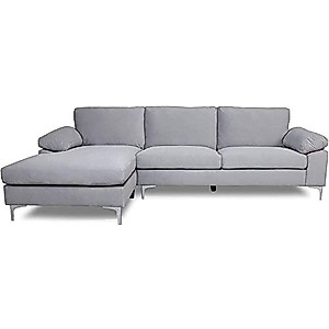 Restar Sectional Couch Left-Hand Facing, L-Shaped Couch for Family Living Room, Modern Large Velvet Sectional Sofa with an Extra-Wide Chaise Lounge (Light Grey)