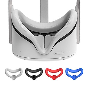 LEABBY 3Pcs VR Silicone Face Cover Compatible with Oculus Quest 2,Light-Thin VR Face Pads,Waterproof Anti-Dirty Replacement Facial Cushion VR Pads Accessories (Black+Gray+Blue)