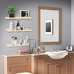 AZSKY Natural Wood Wall Mounted Shelves 24 Inch Floating Wall Book Shelf Floating Ledge Storage Rustic Shelves Photo Picture Ledge for Home Decor a Set of 3