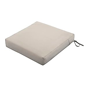 Classic Accessories Ravenna Water-Resistant 25 x 25 x 5 Inch Square Patio Seat Cushion Slip Cover & Foam, Mushroom, Lounge Chair Cushion