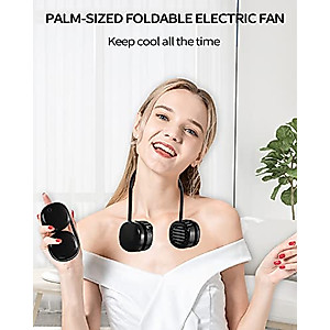 Unitedtime Neck Fan Portable Foldaway, 3 Speeds, Battery Operated Wearable Personal Fan, Neck Cooler, 360° Cooling Hanging Fan for Neck, USB Rechargeable Necklace Fans for Men/Women (Black)