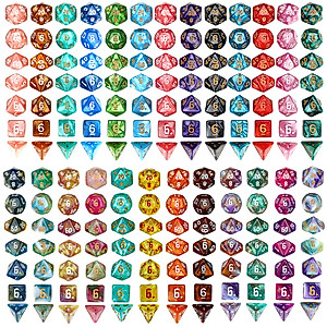 Surhugvy DND Dice Set, 25 X 7 (175 Pieces) Polyhedral D&D Dice Set Three-Color, Two-Color and Monochrome Dice for Dungeons and Dragons with 1 Black Bags
