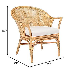 Safavieh Home Collection Dustin Rattan Cushion Accent Chair, 0, Natural/White