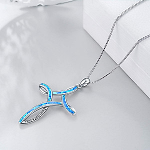 WINNICACA Opal Cross Necklace for Women 925 Sterling Silver Celtic Blue Fire Opal Cross Pendant Necklaces Faith Hope Love Christian Jewelry Gifts for Women Daughter Her Lover Birthday Gifts