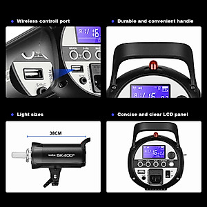 Godox 3 Pack SK400II 1200Ws 2.4G Speedlite Studio Flash Strobe Monolight Bowens Mount Kit for Studio Shooting, Location and Portrait Photography with Softbox, Light Stand, Barn Door Kit, Carrying Case