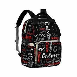 Artsadd Custom Name Diaper Bag for Mom, Personalized Black and Red Monogram Backpack with Stroller Straps Large Travel Shoulder Bag Capacity Nappy Bag for Baby Shower Gifts