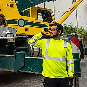 JORESTECH Safety T Shirt Reflective High Visibility Long Sleeve Yellow/Lime ANSI Class 3 Level 2 Type R TS-02 (L)