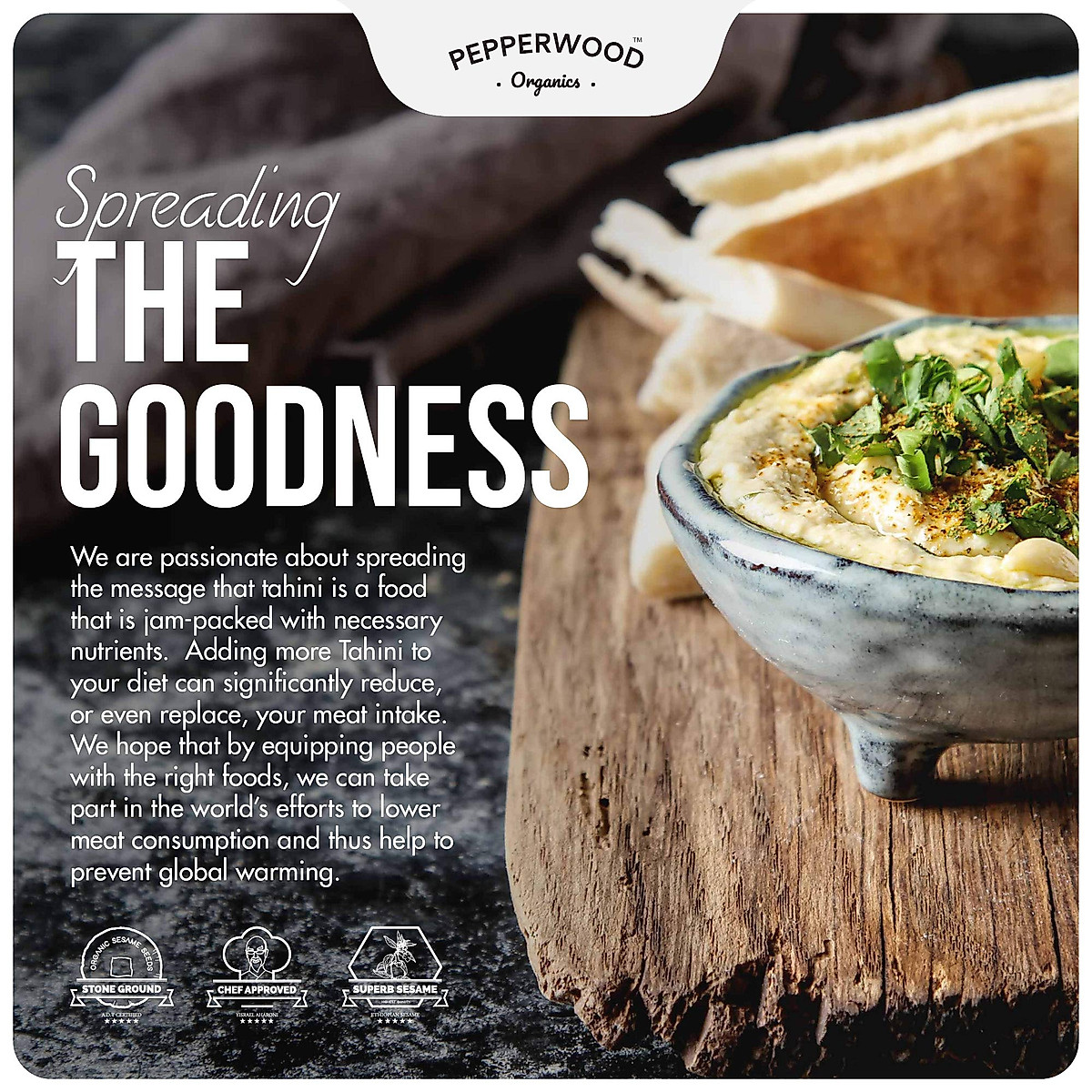 Organic Whole Sesame Tahini Paste - Unhulled & Stone-Ground - Silky Smooth Texture in Hummus, Dips, Dressings - Unsalted, Nut-Free, Kosher, Paleo, Keto 11.6 oz Glass Jar (2-Pack) Pepperwood Organics