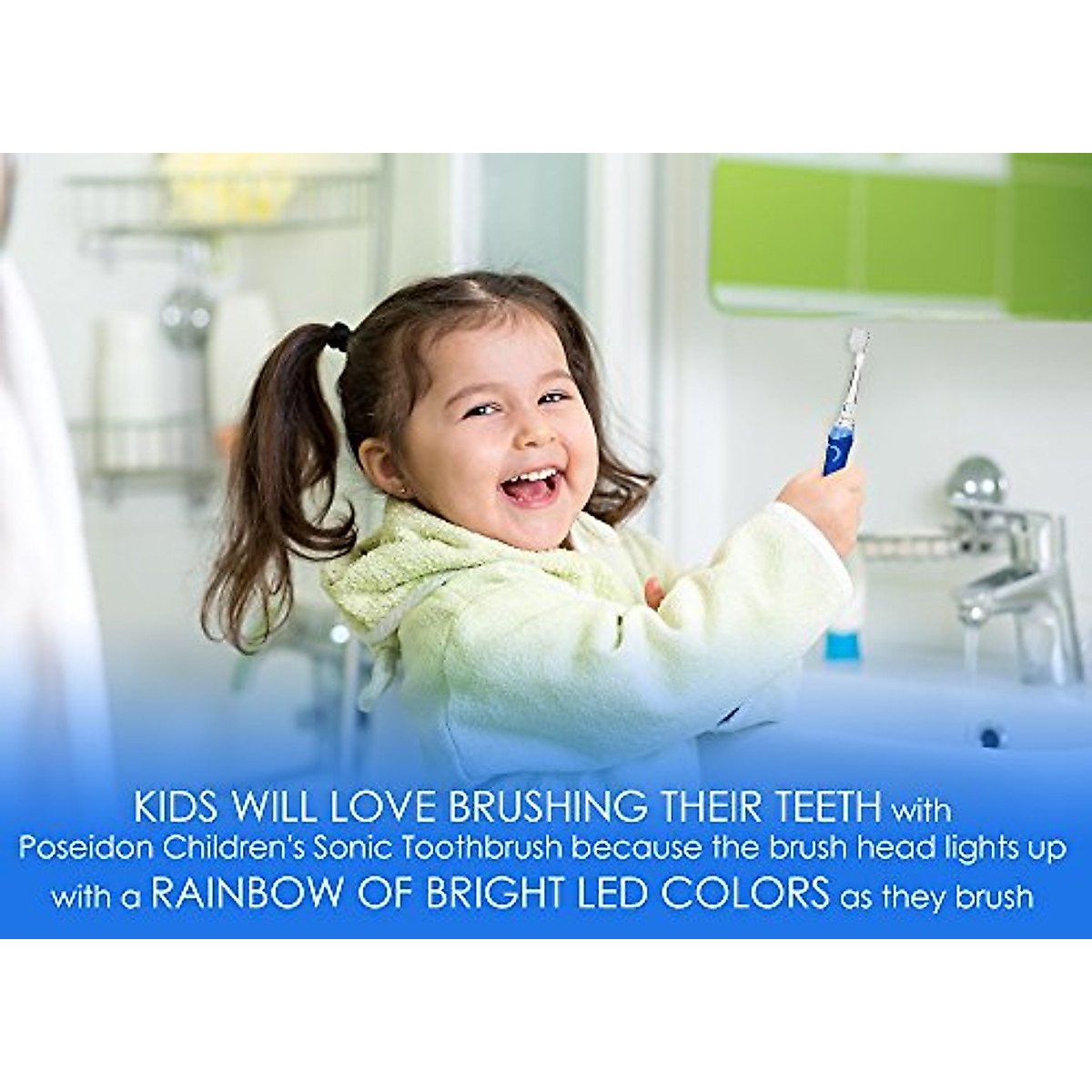 ToiletTree Products Poseidon Children's Sonic Toothbrush with LED Lights, Blue