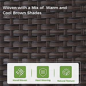 Small Patio Furniture Set with Glass Coffee Table, PE Rattan Outdoor Couch with Metal Frame, All Weather Wicker Patio Ottoman Set with Removable & Washable Cushion for Patio Garden, Khaki&Brown