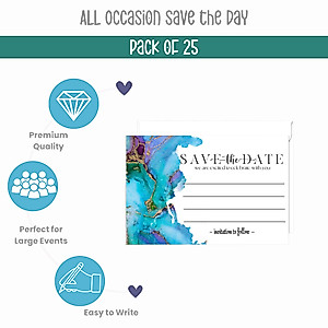 Paper Clever Party Teal and Purple Save the Date with Envelopes, All Occasion Cards for Wedding Invitations, Birthday, Graduation, Modern Watercolor, 3.5x5, 25 Pack