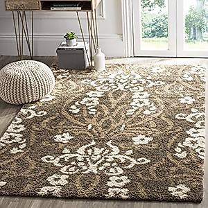 SAFAVIEH Florida Shag Collection Area Rug - 5'3" x 7'6", Smoke & Beige, Floral Design, Non-Shedding & Easy Care, 1.2-inch Thick Ideal for High Traffic Areas in Living Room, Bedroom (SG457-7913)