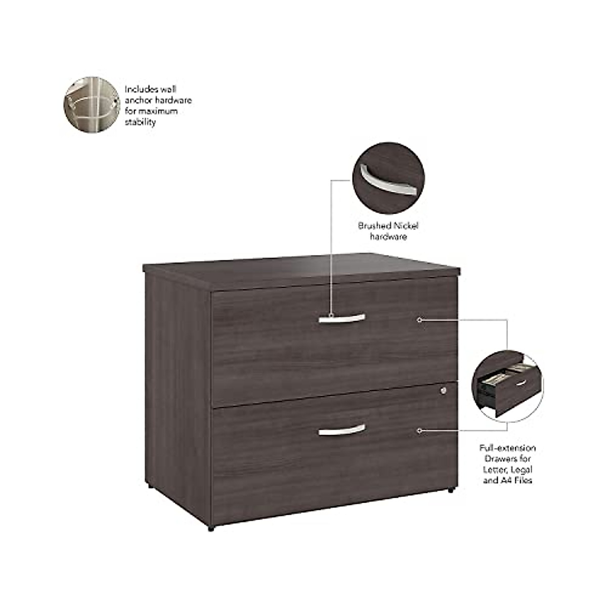 Bush Business Furniture Hybrid 2 Drawer Lateral File Cabinet with Shelves, Storm Gray