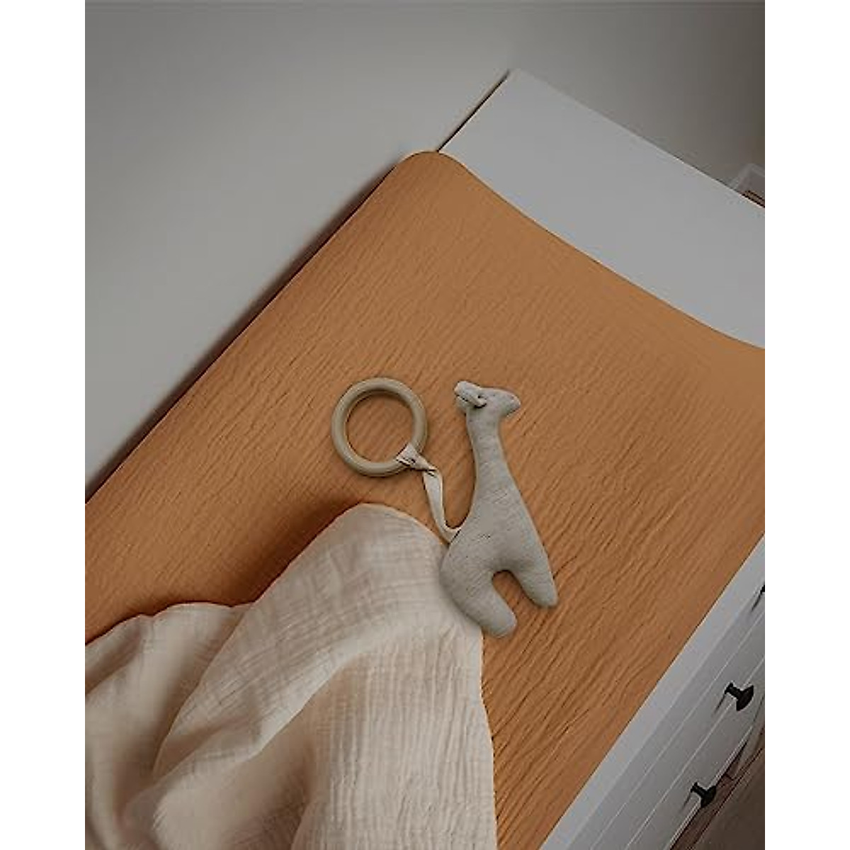 Muslin Changing Pad Cover, Ultra Soft Cotton Diaper Changing Table Covers for Baby Girls Boys, Boho Changing Pad Sheets Neutral, Comfy and Breathable, 2 Pack (Retro Yellow & Beige)