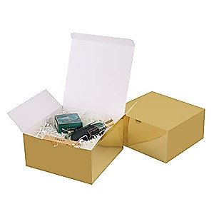 komstuon Gold Gift Boxes for Presents, 10 Pack 8 x 8 x 4 Inch Gift Boxes, Cardboard Gift Boxes with Lid, Bridesmaid Proposal Boxes, Square Paper Gift Box for Birthday, Father's Day, Christmas