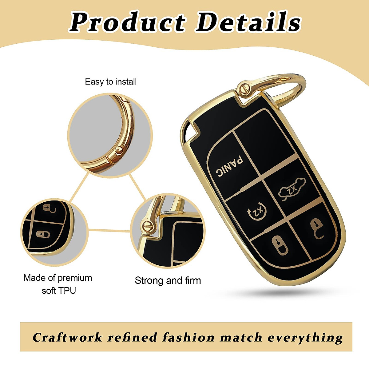 RBOKO for Jeep Key Fob Cover Keychain Soft Full Protection Key Case Shell, Car Accessories for Man,Girls, Women, Compatible with Jeep Smart Key 3 4 5 Buttons Protector(Black)