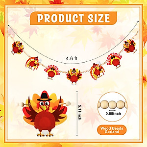 Capoda Thanksgiving Decorations Felt Turkey Banner Garland with Wood Beads Thanksgiving Party Hanging Decorations for Fireplace Mantle Wall Fall Harvest Friendsgiving Party Supplies, 3.9 Ft