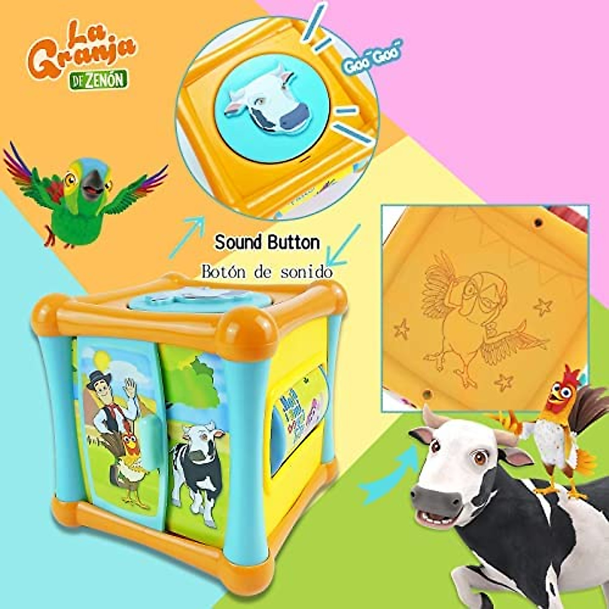 La Granja de Zenon Baby Toys Activity Cube Newborn Busy Baby Activity Center for Toddler 1-3 La Vaca Lola Developmental Learning Farm Toys Educational Gifts for Babies 6-12 Months Boys and Girls