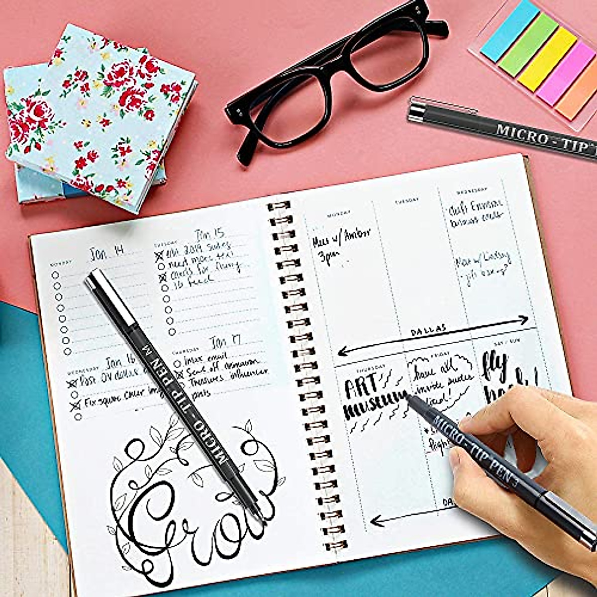 Vanstek 16 Pack Hand Lettering Pens, Calligraphy Pens Markers, Black Ink for Beginners Writing, Lettering, Bullet Dotted Journaling, Art Drawing, Signature, Illustrations and Office School Supplies