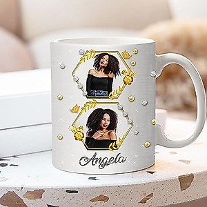 White Ceramic Coffee Mug Photo Mugs Personalized Picture Custom Name Birthday Gifts For Black Women Friends Girls Jewelry Style Novelty Tea Cup Table Desk Accessories 11 And 15 Oz