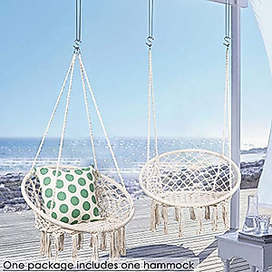 SUNCREAT Hammock Chair Macrame Swing with Side Pocket, Hanging Cotton Rope Hammock Swing Chair for Indoor and Outdoor Use, 330 lbs Capacity, Beige