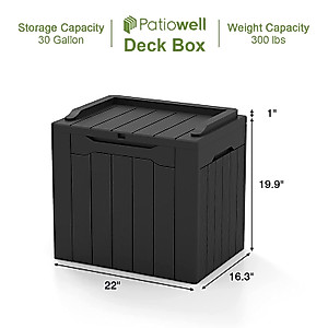 Patiowell 30 Gallon Resin Deck Box, Outdoor Storage Box for Patio Furniture, Deliveries, Pool Supplies,Waterproof and Lockable, Black