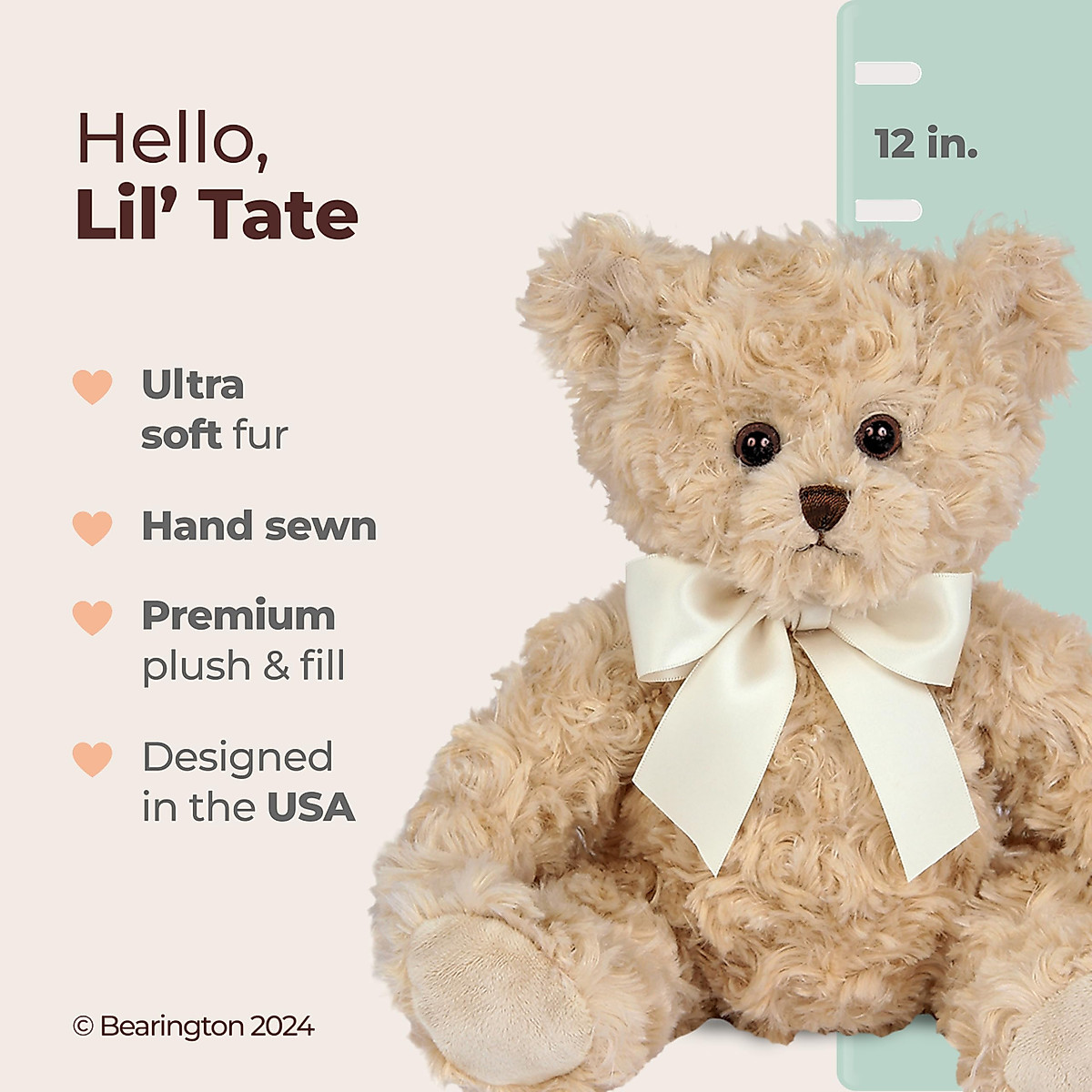 Bearington Collection Lil' Tate Teddy Bear 12 Inch Stuffed Animals & Teddy Bears - Stuffed Bears Plush - Vintage Teddy Bear