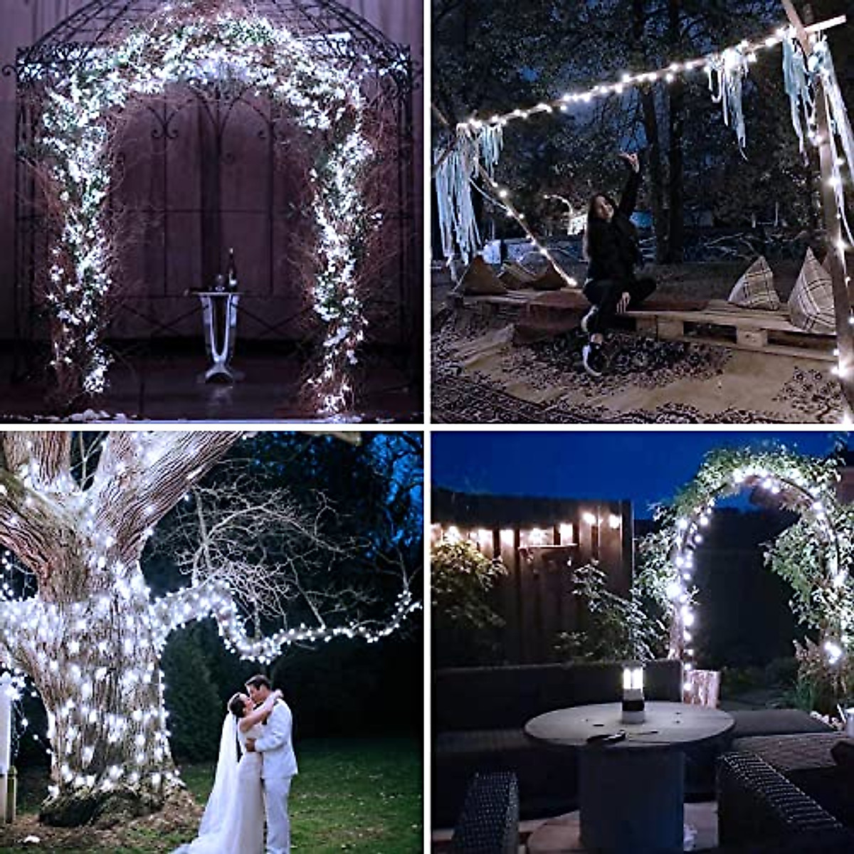 POTIVE Upgraded 4Pack Solar Fairy Lights, 132ft 400LED Total Solar Twinkle Lights Outdoor Waterproof, 8 Modes Solar Powered String Lights for Christmas Tree Garden Patio(White)