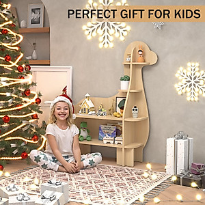 Dinosaur Kids Bookshelf, Wooden Kids Bookshelf and Toy Storage, Wood 4-Tier Montessori Bookshelf for Kids, Durable Bookcase, Eco-Safe Toddler Bookshelf, Toy Organizer for Kids Room, Playroom, Nursery