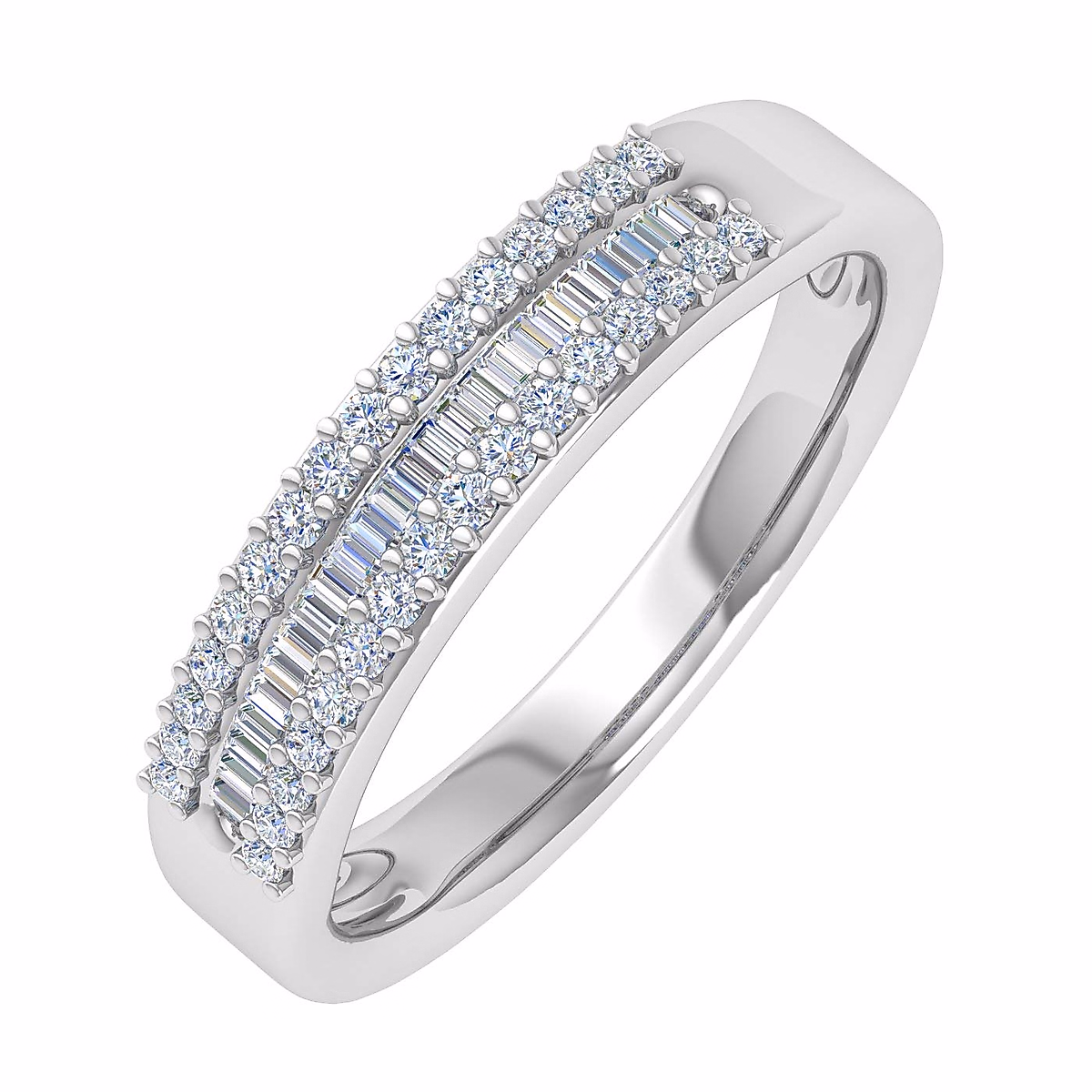 1/4 Carat Baguette and Round Shape Diamond Wedding Band Ring in 10K White Gold (Ring Size 4.75)