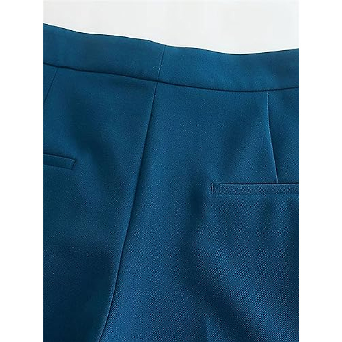 Women Side Pockets Full Length Straight Pants Vintage Mid-Rise Zipper Fly Female Trousers S