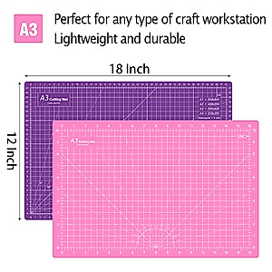 Headley Tools 12 x 18 Inch Self Healing Cutting Mat, Durable Rotary Cutting Mat Double Sided 5-Ply Gridded A3 Cutting Board for Craft, Fabric, Quilting, Sewing, Scrapbooking Project, Pink/Dark purple