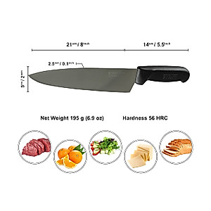 TUKUL Chef knife 8 Inches. X50CrMoV15 (1.4116) German Steel. TPR handle, Dishwasher-Safe