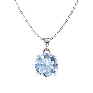Diamondere Natural and Certified Aquamarine Solitaire Petite Necklace in 14k White Gold | 0.42 Carat Pendant with Chain