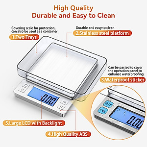 BOMATA 0.01g/1kg Upgraded Small Digital Scale, USB Rechargeable, with Larger Display and Hold,Tare Function, 9 Units, High Precision Digital Scale Grams and oz for Small Item, Kitchen…
