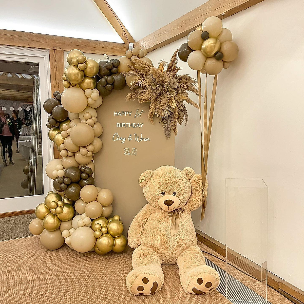 Beige Balloon Garland Arch Kit 132PCS Double-Stuffed Brown Nude Sand Chrome Gold Latex Balloons for Boho Teddy Bear Baby Shower Wedding Birthday Party Decoration