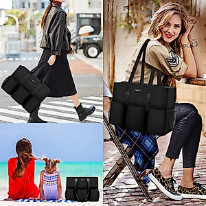 IBFUN Utility Tote Bag with 14 Exterior Interior Pockets Zip Top Teacher Tote Bag for Teacher/Student/Work Women(Medium)