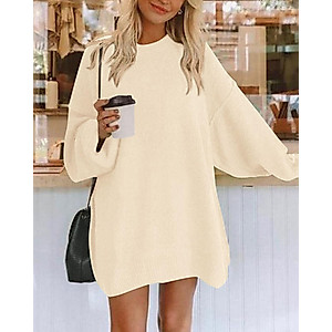 BTFBM 2024 Womens Sweaters Casual Crewneck Long Sleeve Oversized Sweater Dress Fall Winter Loose Slouchy Soft Pullover(Solid Beige, Medium)