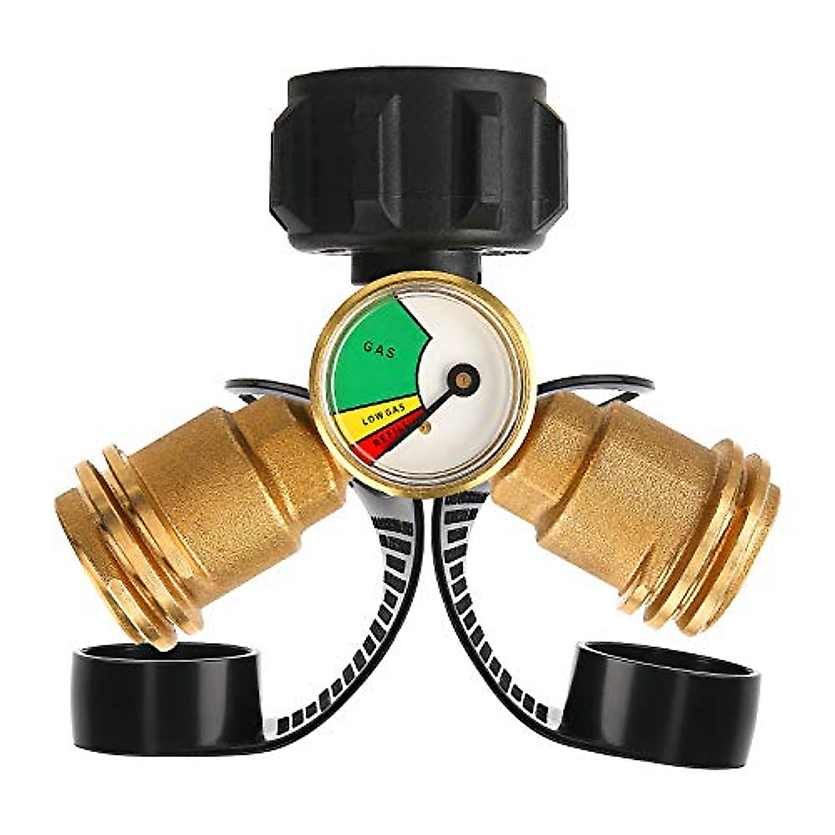Solimeta Dual Propane Tank Connection, Propane Tank Y Splitter Adapter with Gauge, Level Indicator, Gas Pressure Meter for RV Camper, Cylinder, BBQ Gas Grill