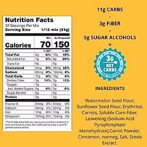 Good Dees Low Carb Baking Mix,Carrot Muffin & Cake Mix, Keto Baking Mix, No Sugar Added, Gluten Free, Dairy-Free, Diabetic (3g Net Carbs, 12 Serving)